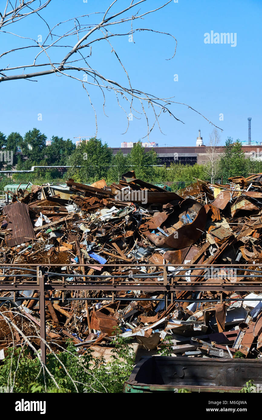 Scrap metal dump for recycling on metallurgical plant territory Stock ...
