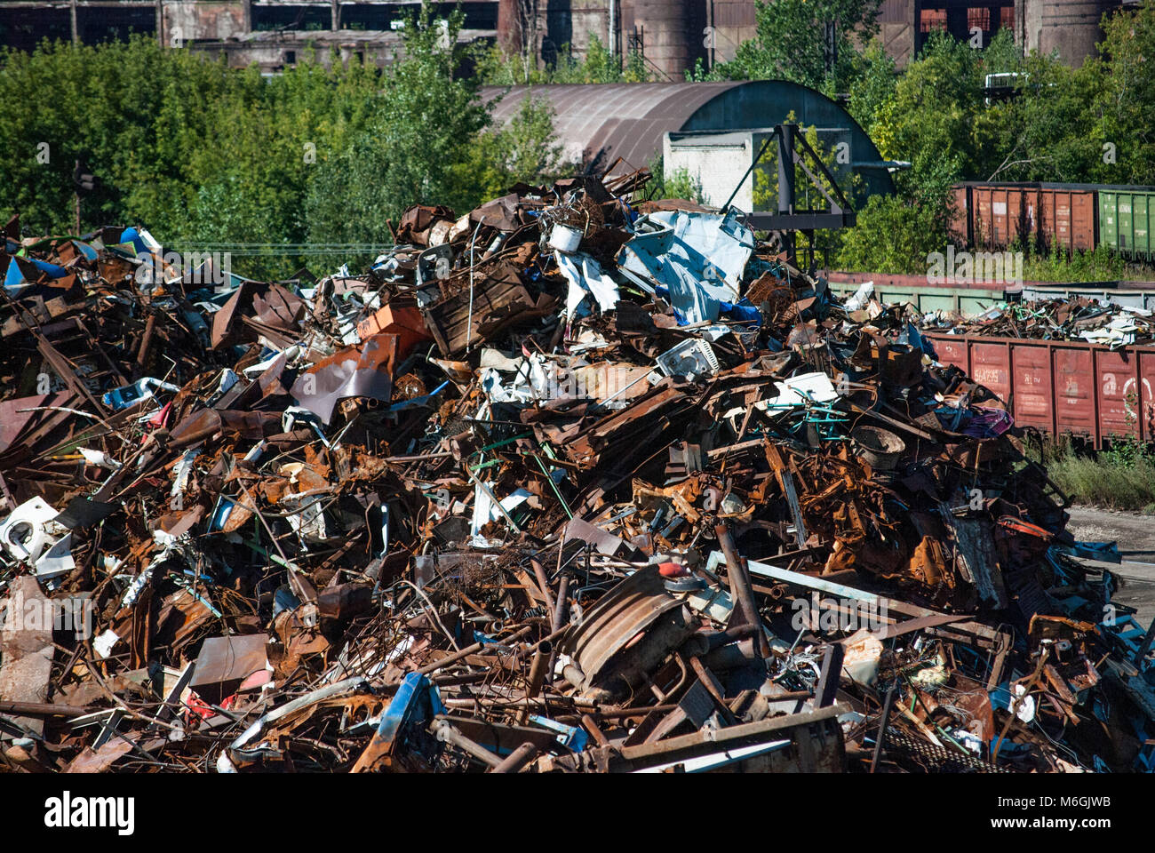Scrap metal dump for recycling on metallurgical plant territory Stock ...