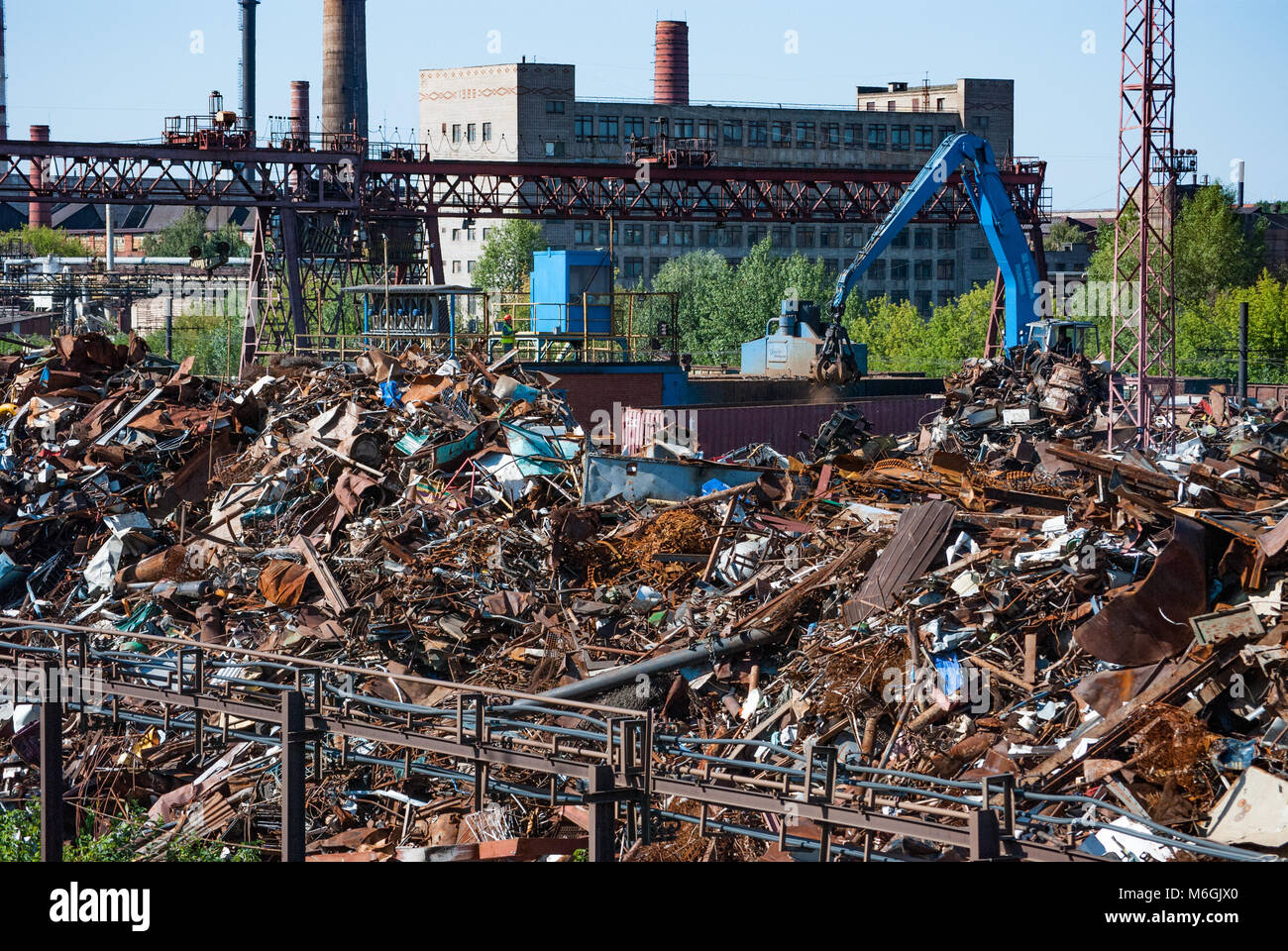 Scrap metal dump for recycling on metallurgical plant territory Stock ...