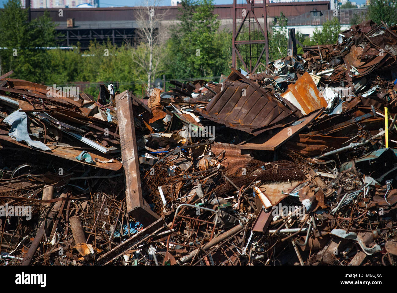 Scrap metal dump for recycling on metallurgical plant territory Stock ...