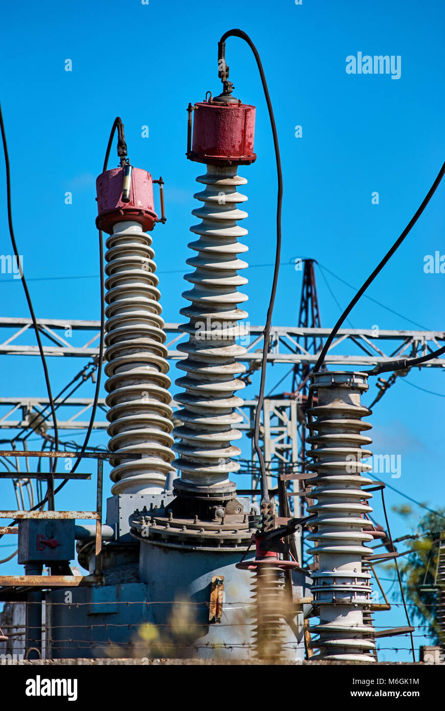 High voltage insulators on transformer substation hi-res stock ...
