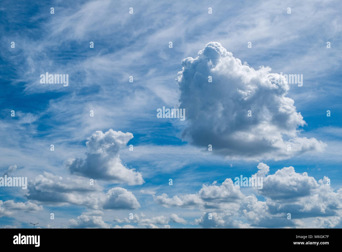 Blue sky containing different types of cirrus and cumulus clouds as ...