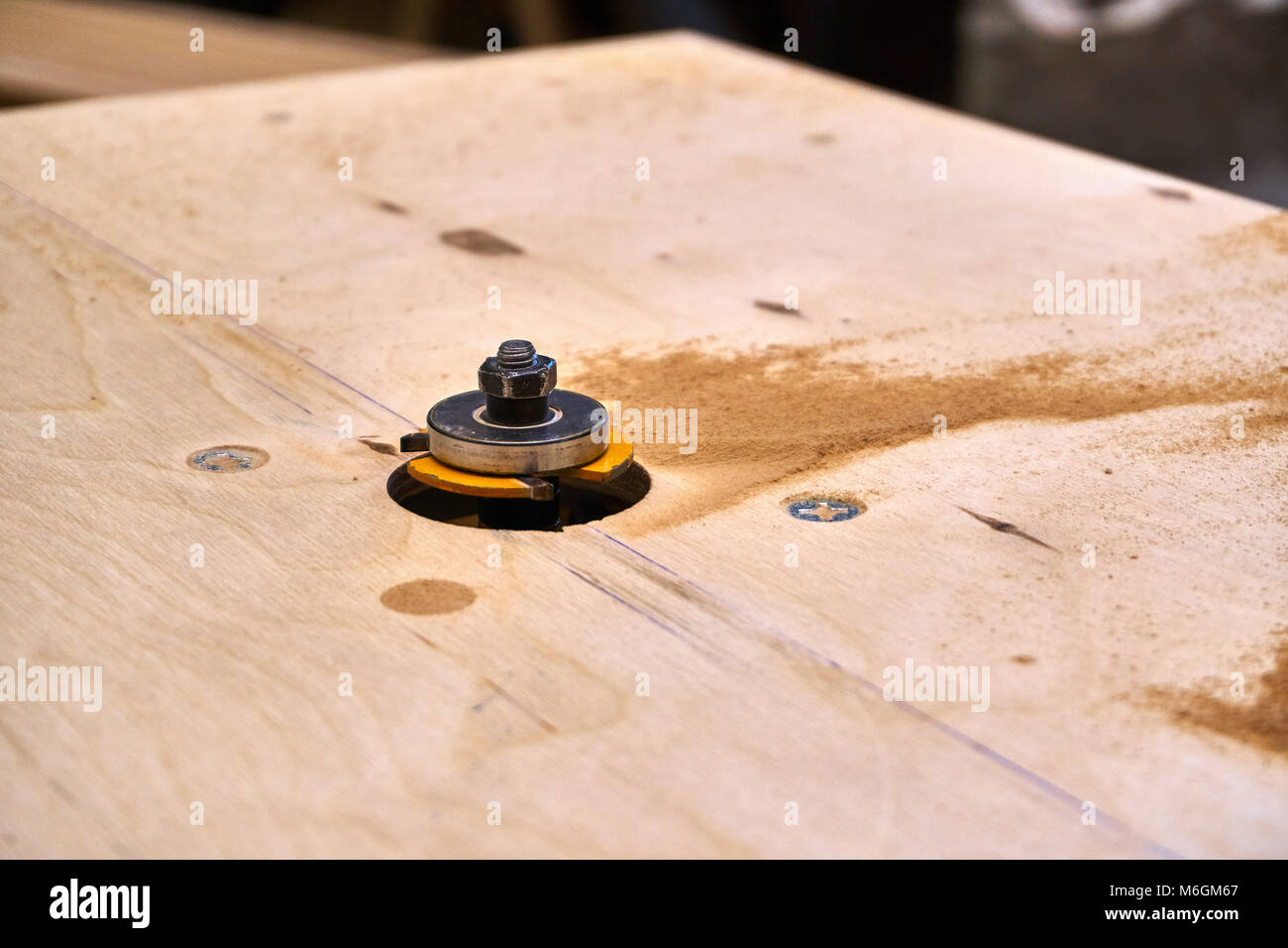 Joinery. Benchtop router table in workshop close view Stock Photo - Alamy
