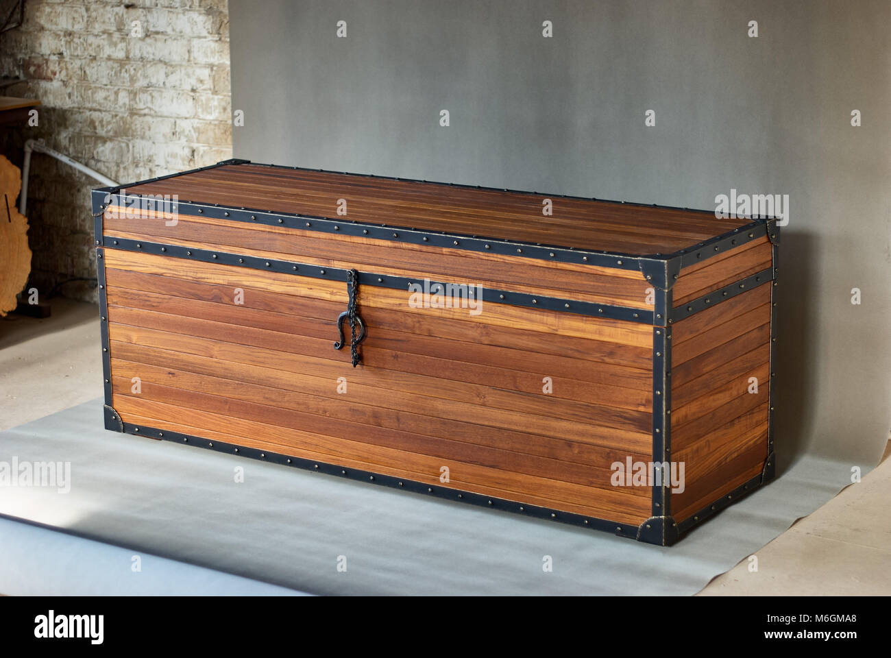 Solid teak chest. Wooden storage chest made of solid teak and metal ...