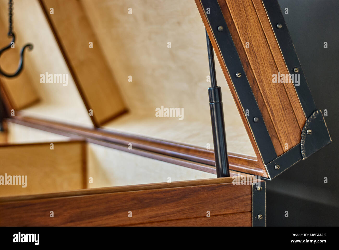 Solid teak chest with lift gas spring. Open wooden storage chest made ...