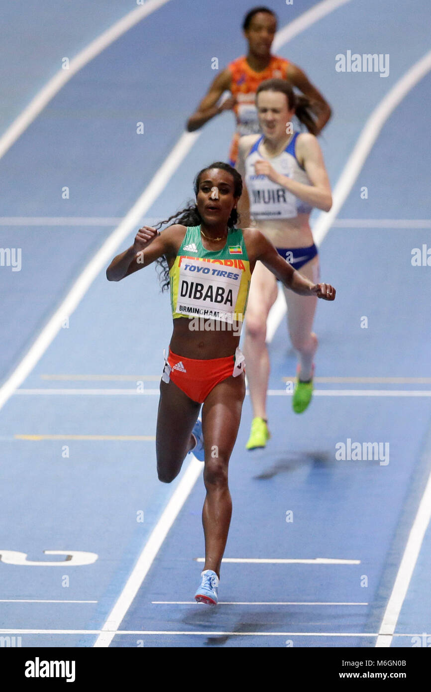 Birmingham. 3rd Mar, 2018. Genzebe Dibaba of Ethiopia sprints during ...