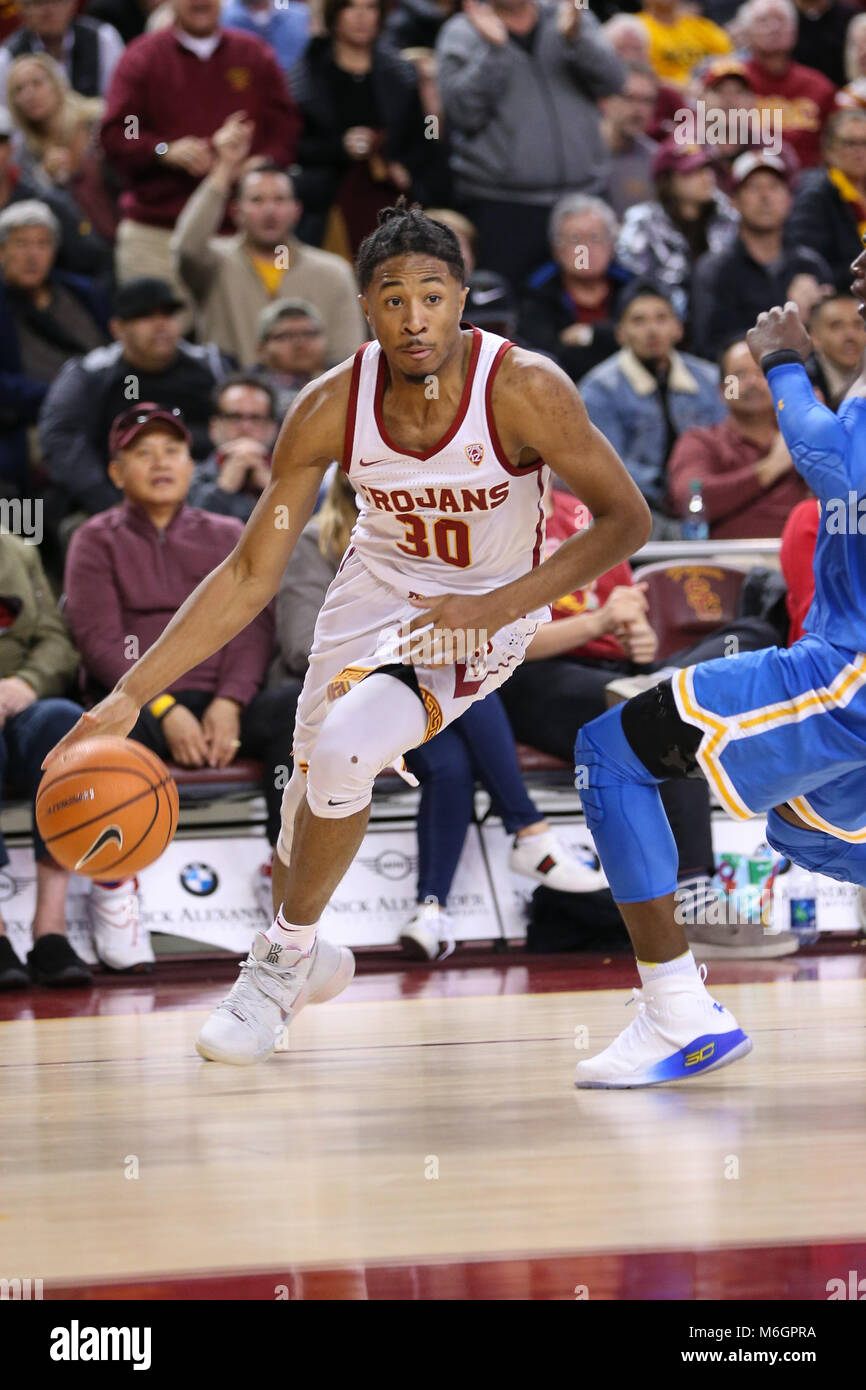 March 03, 2018: USC Trojans guard Elijah Stewart (30) drives to the ...
