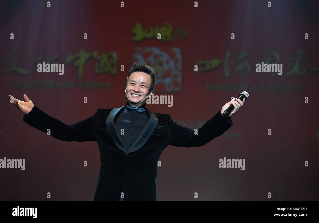 San Francisco, USA. 3rd Mar, 2018. Singer Yan Weiwen performs during ...