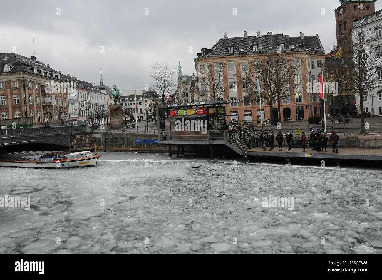 Copenhagen / Denmark,04.March 2018 Canal boat cruise touristS in ice ...