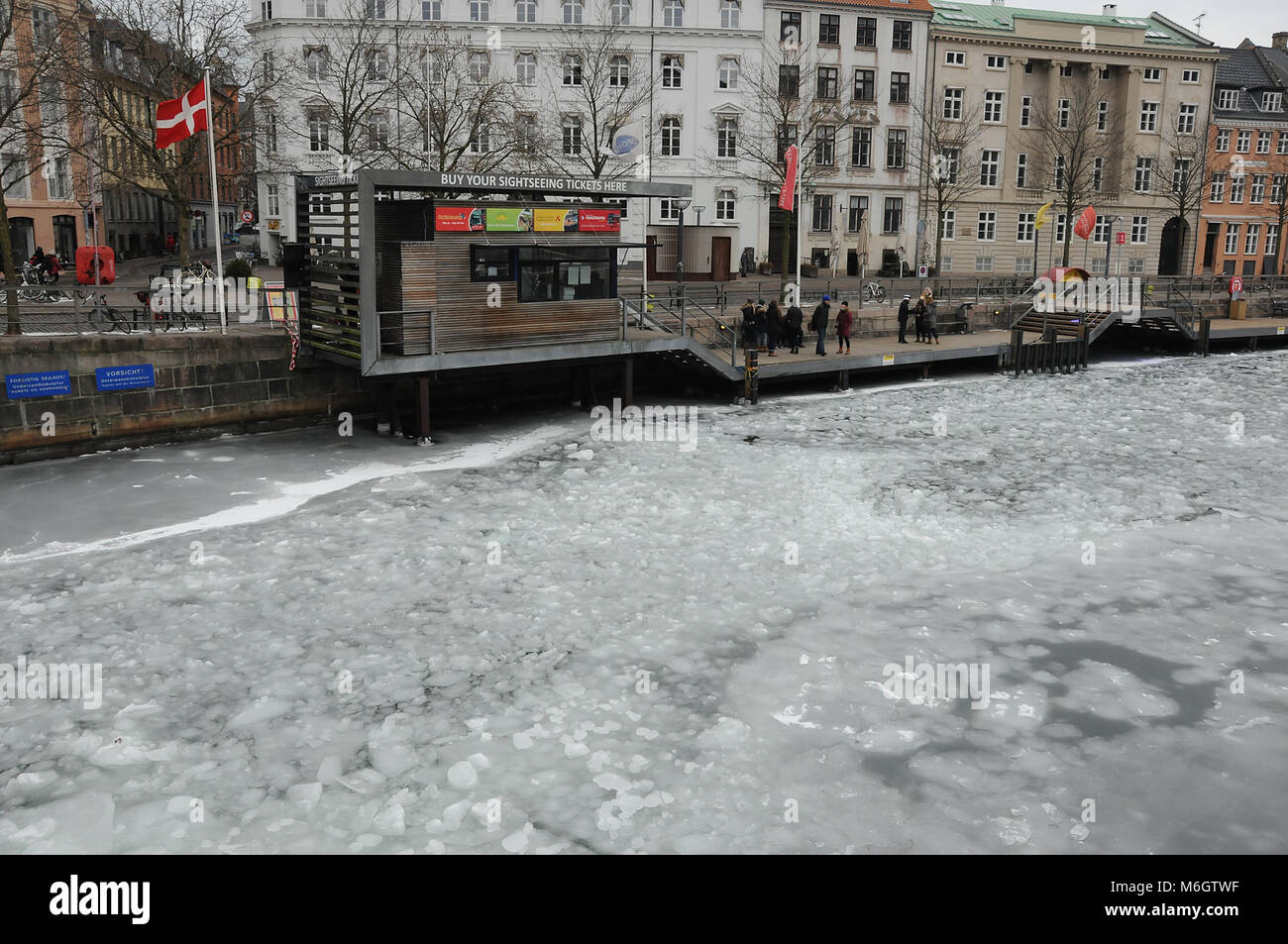 Copenhagen / Denmark,04.March 2018 Canal boat cruise touristS in ice ...