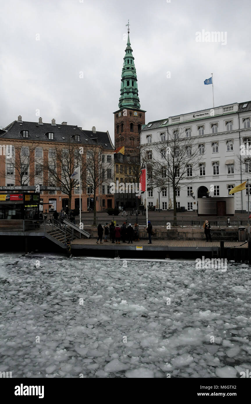 Copenhagen / Denmark,04.March 2018 Canal boat cruise touristS in ice ...