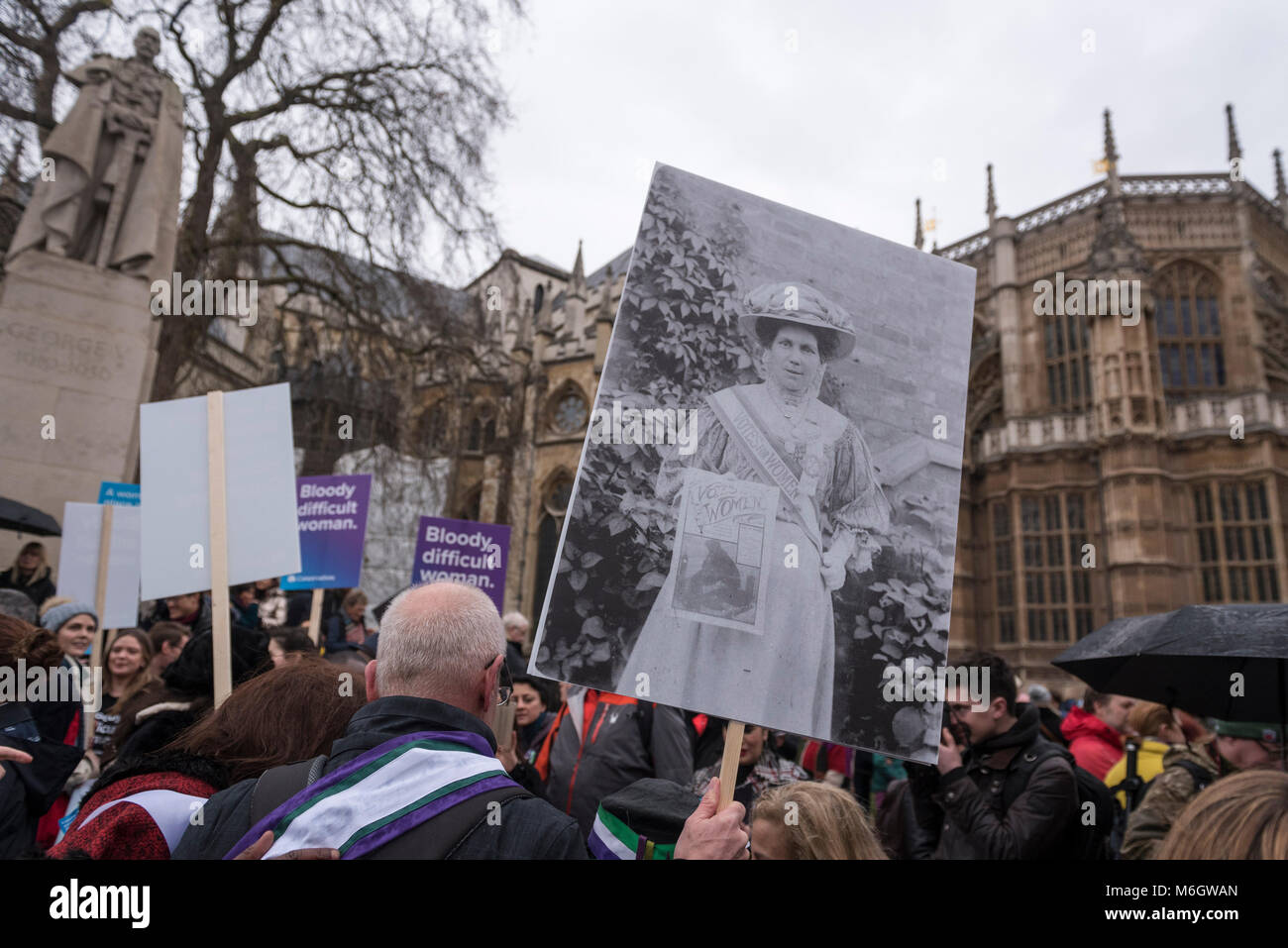 London, UK. 4 March 2018. An image of Emmeline Pankhurst is seen during ...