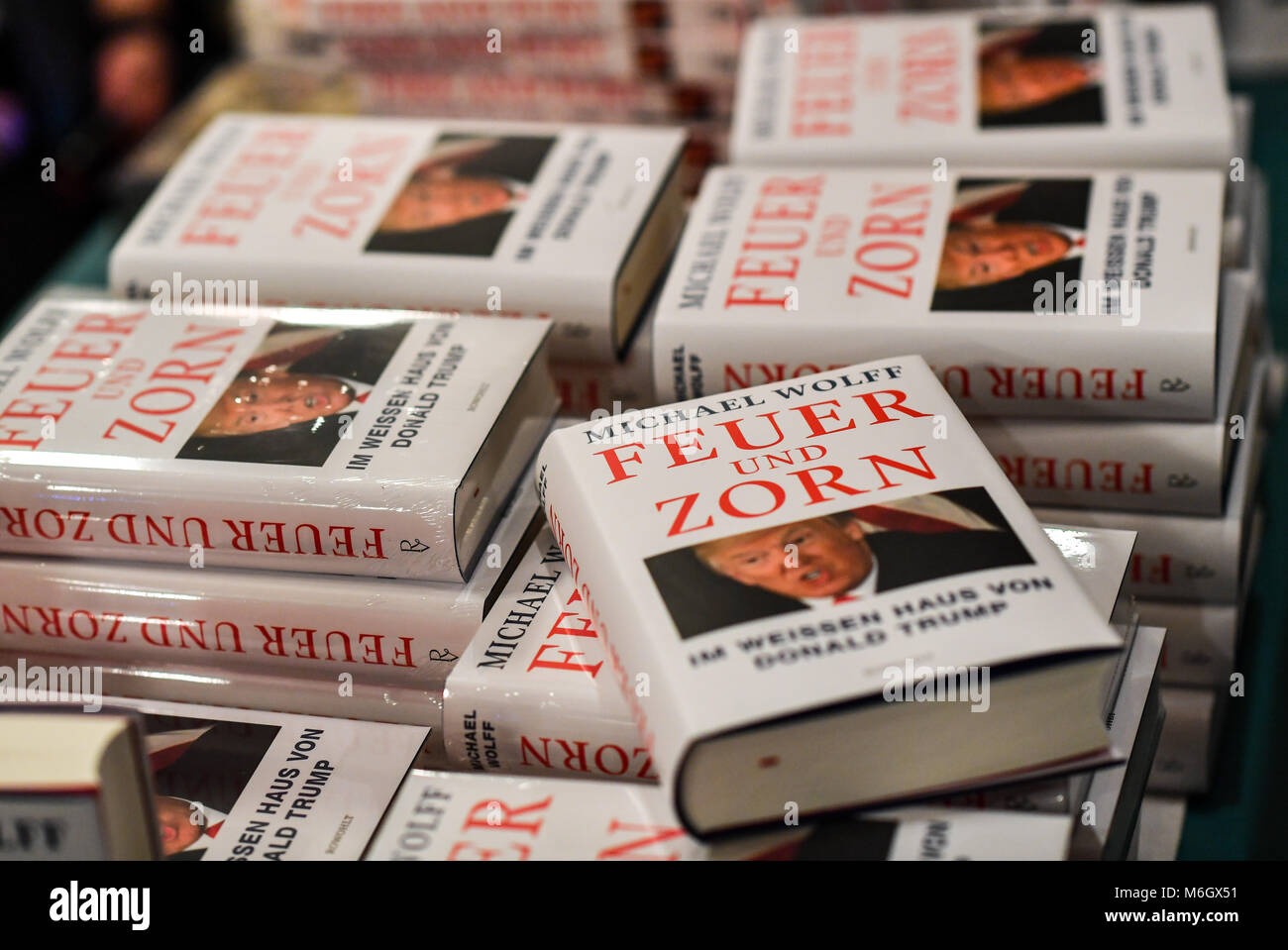 26 February 2018, Germany, Berlin: 'Fire and Fury' books by US-American ...