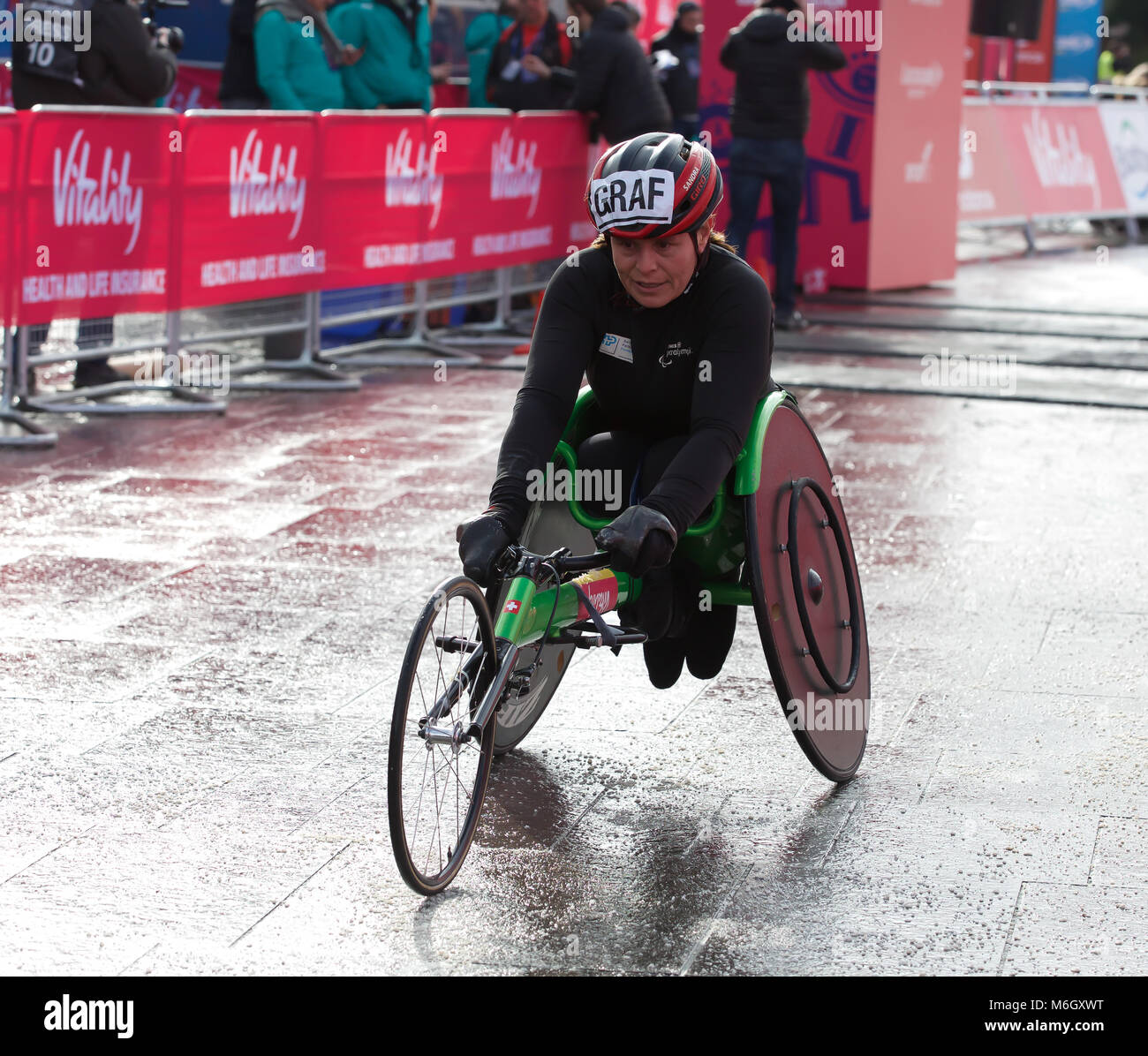Greenwich, UK, 4th March 2018,Manuela Schar won the Female wheelchair ...