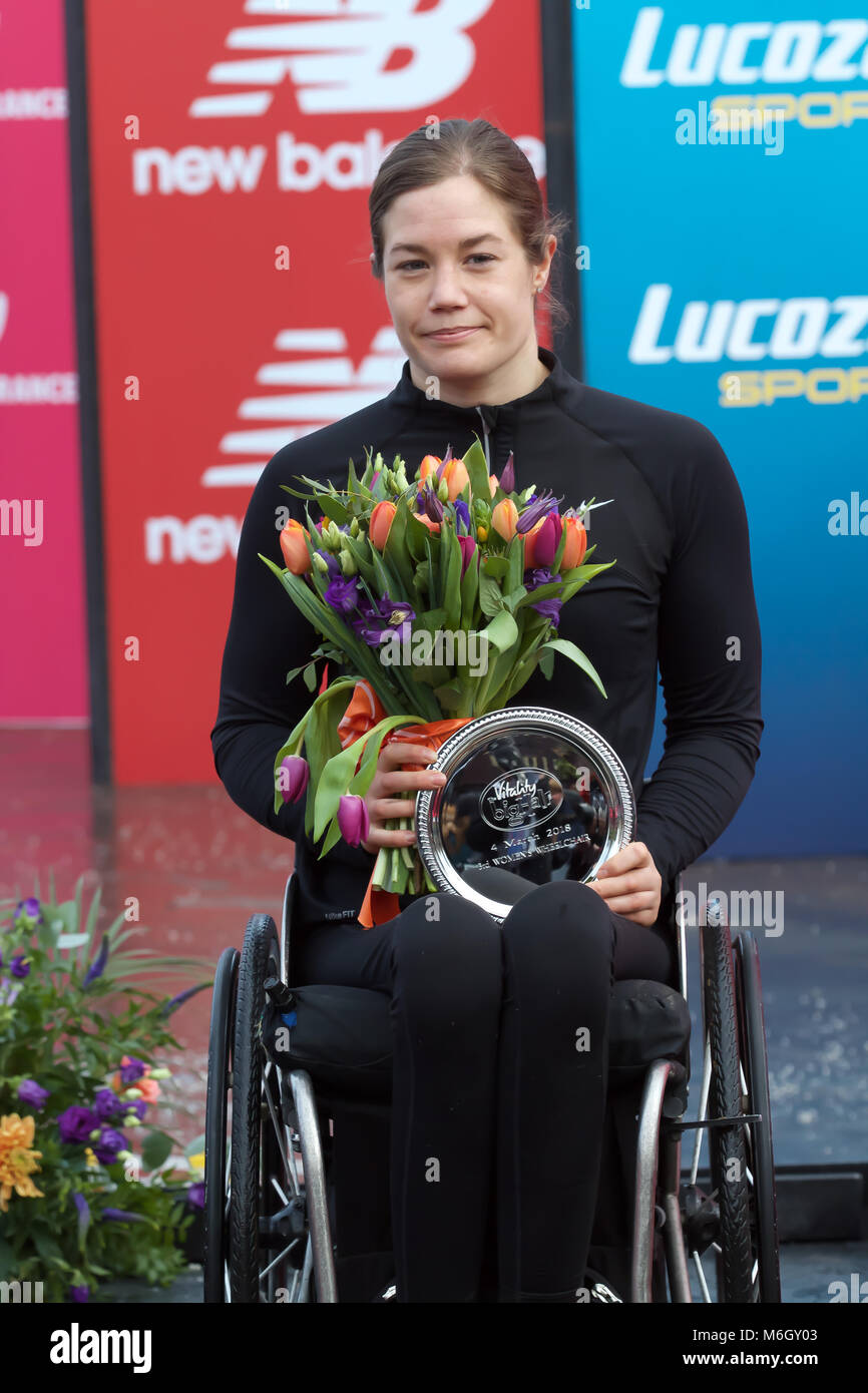 Greenwich, UK, 4th March 2018,Manuela Schar won the Female wheelchair ...