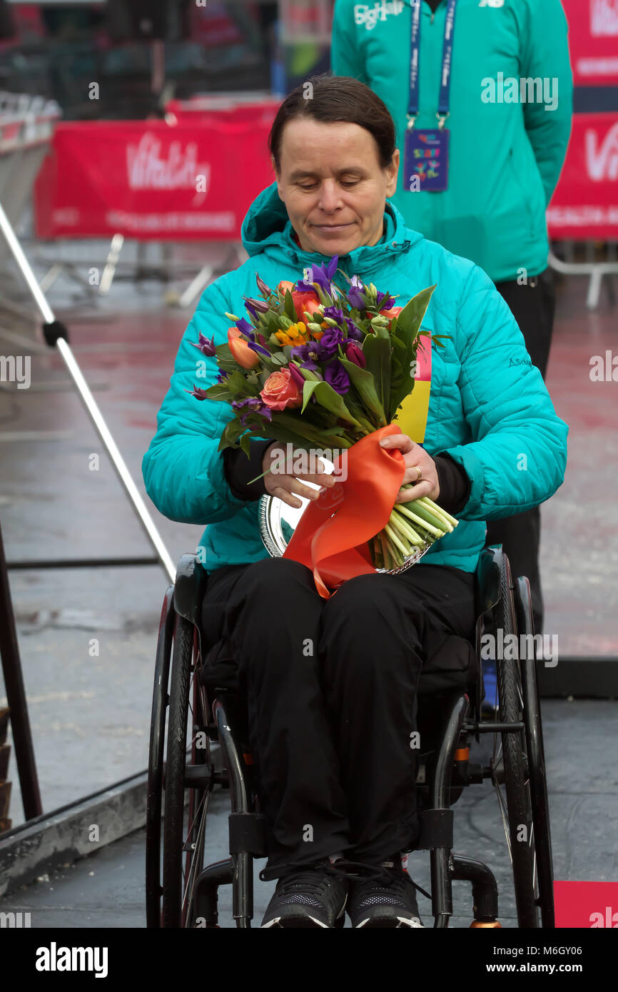 Greenwich, UK, 4th March 2018,Manuela Schar won the Female wheelchair ...