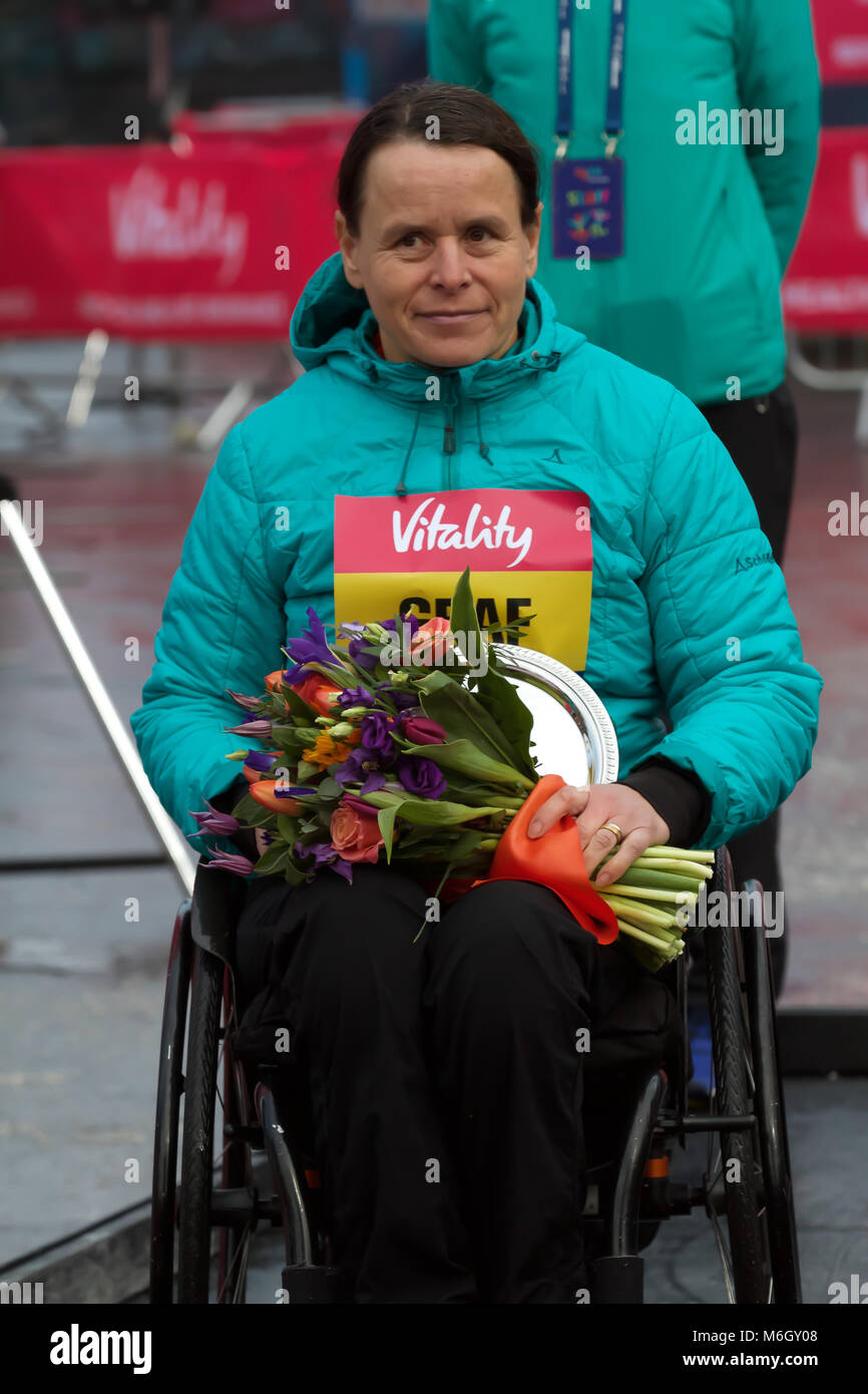 Greenwich, UK, 4th March 2018,Manuela Schar won the Female wheelchair ...