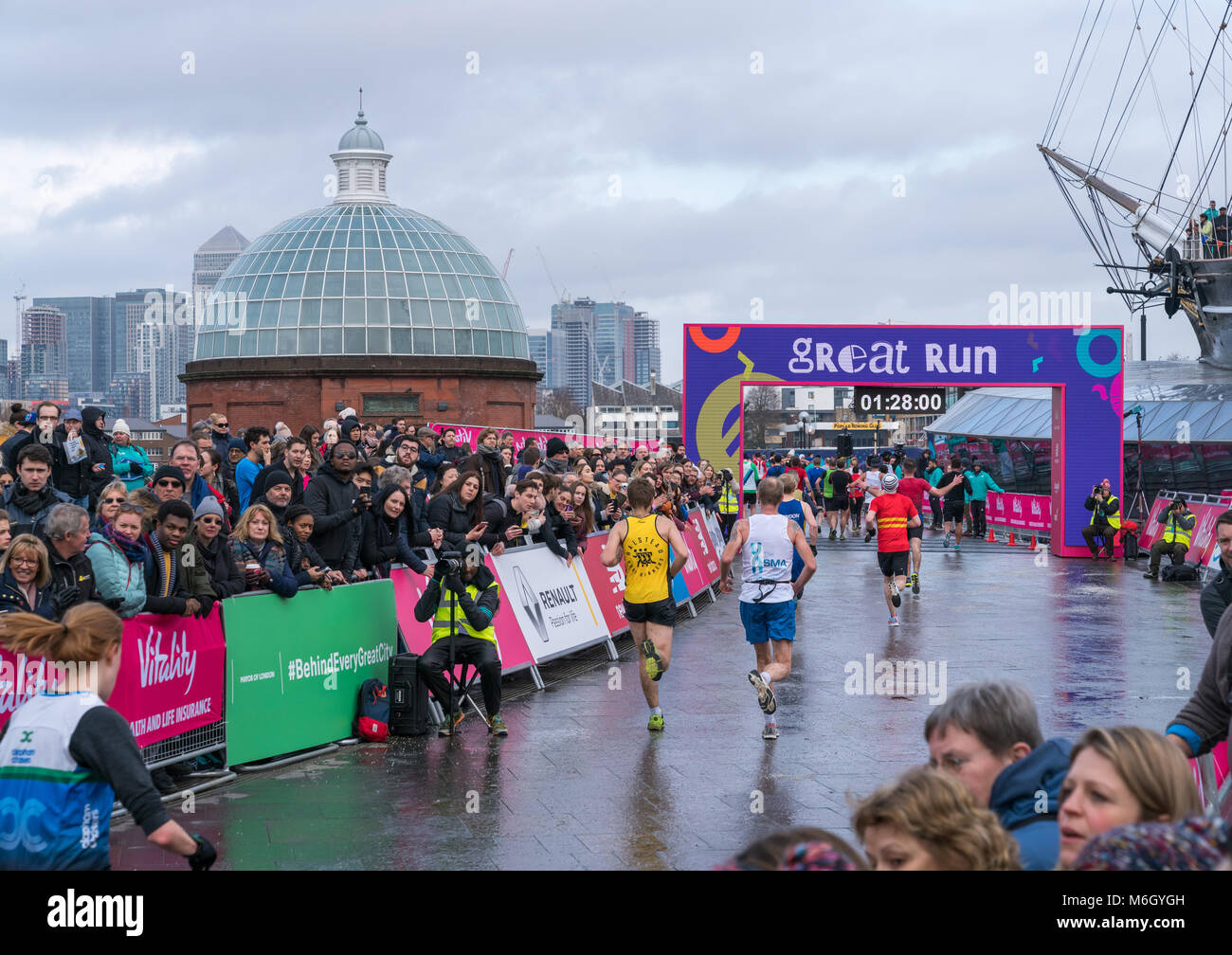4 March 2018 - London, England. Runners finishing Big Halh marathon in ...