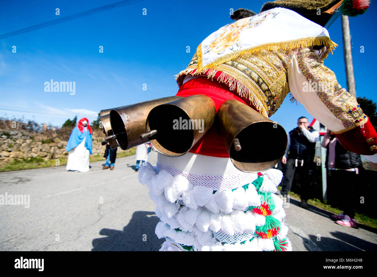 Valdesoto, Spain. 4th March, 2018. Cowbells of Os peliqueiros, a ...