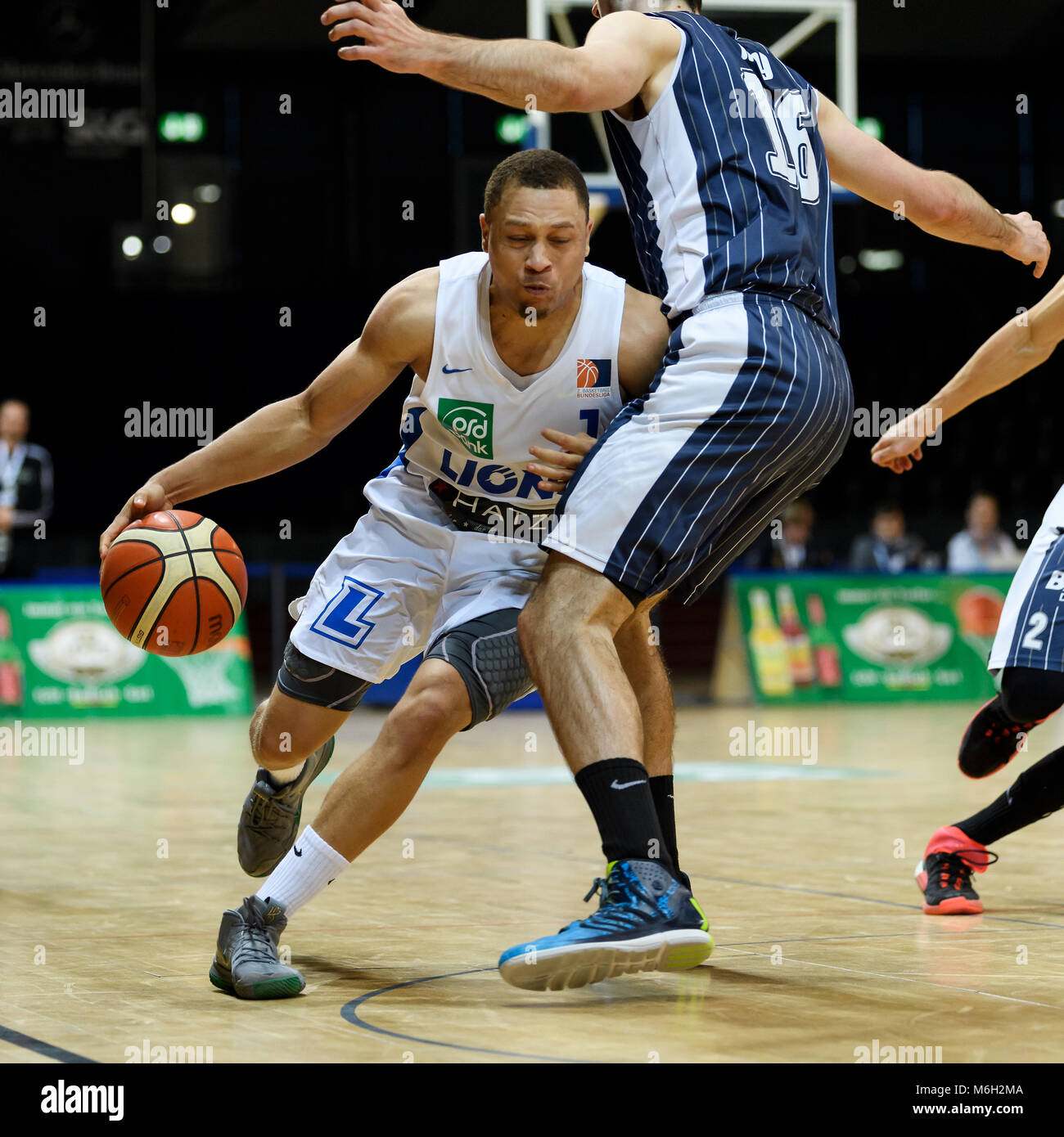 Karlsruhe, Deutschland. 04th Mar, 2018. Joshua Christopher Greene (Lions Karlsruhe) im duels ...