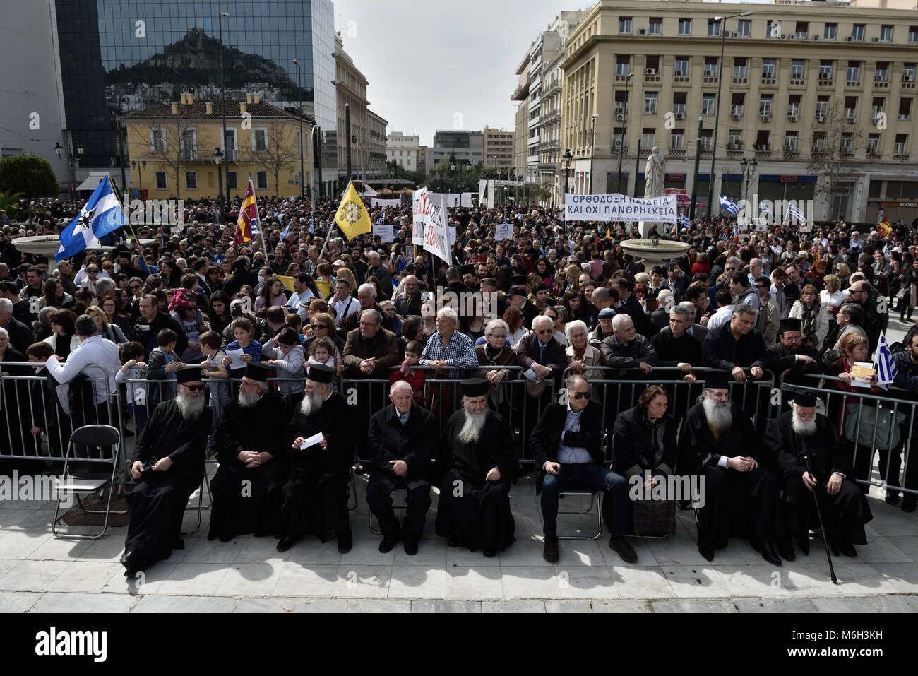 Athens, Greece, 4th March, 2018. Greek Orthodox priests and believers ...