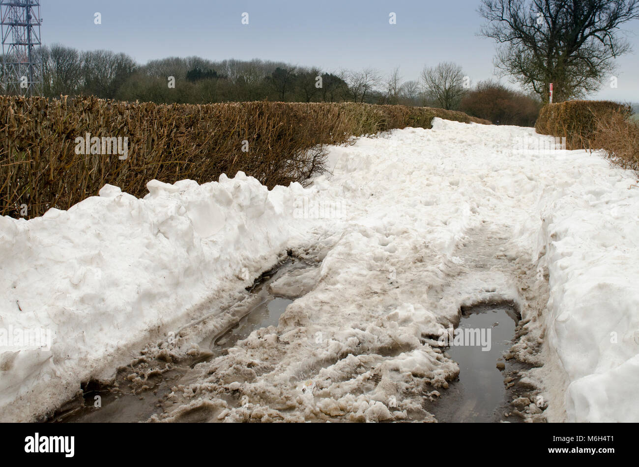 Deep Snow blocking Beddlestead Lane, Surrey Hills. Credit: Prixpics ...