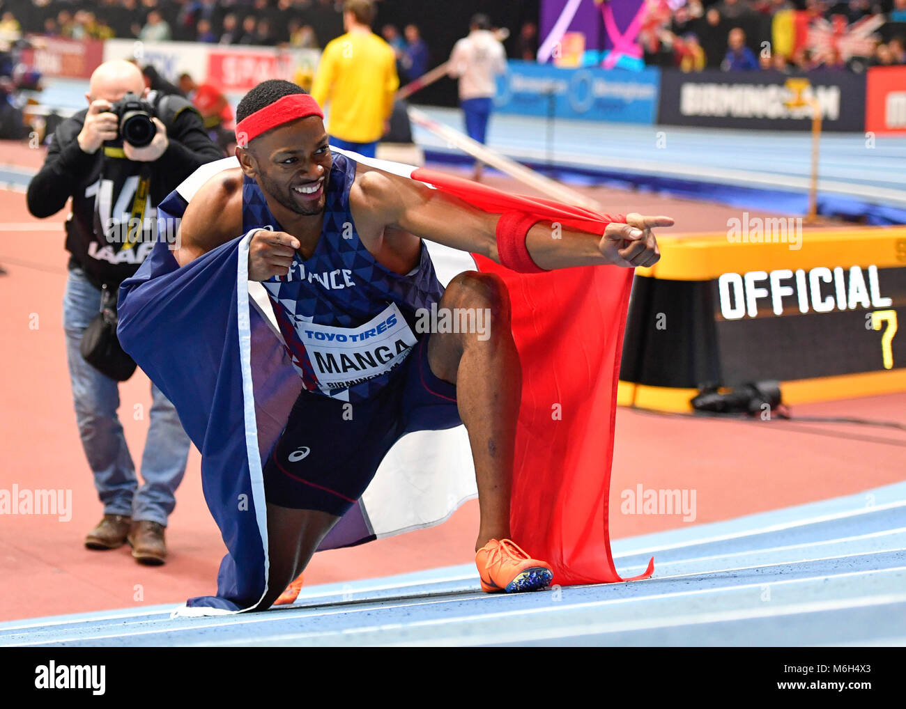 Birmingham, UK. 04th Mar, 2018. Aurel Manga (FRA) celebrates his bronze ...