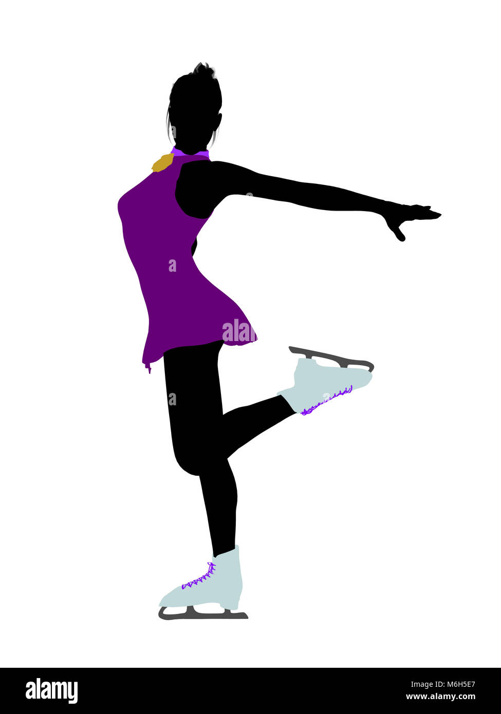 Female ice skater art illustration silhouette on a white background ...
