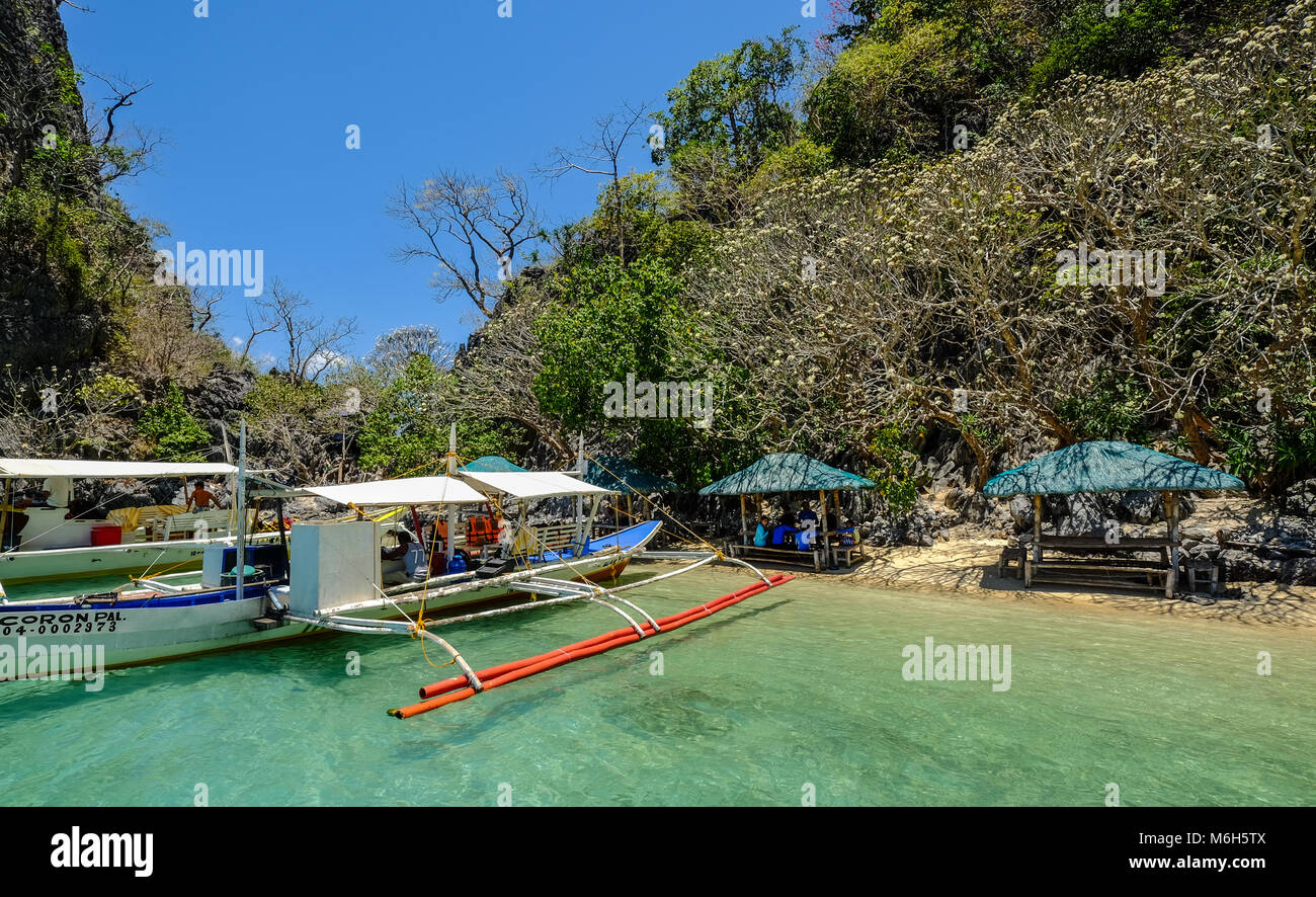 Coron, Philippines - Apr 10, 2017. Boats at pier in Coron Island ...