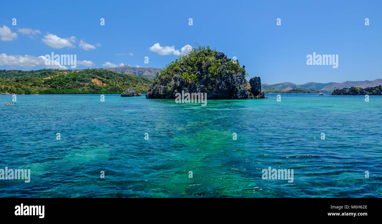 View of Coron Island, Philippines. Coron is a wedge-shaped limestone ...
