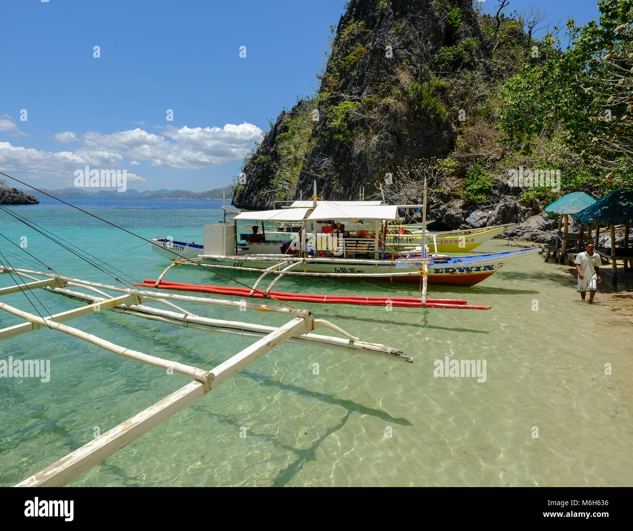 Palawan, Philippines - Apr 11, 2017. Wooden boats at pier in Palawan ...