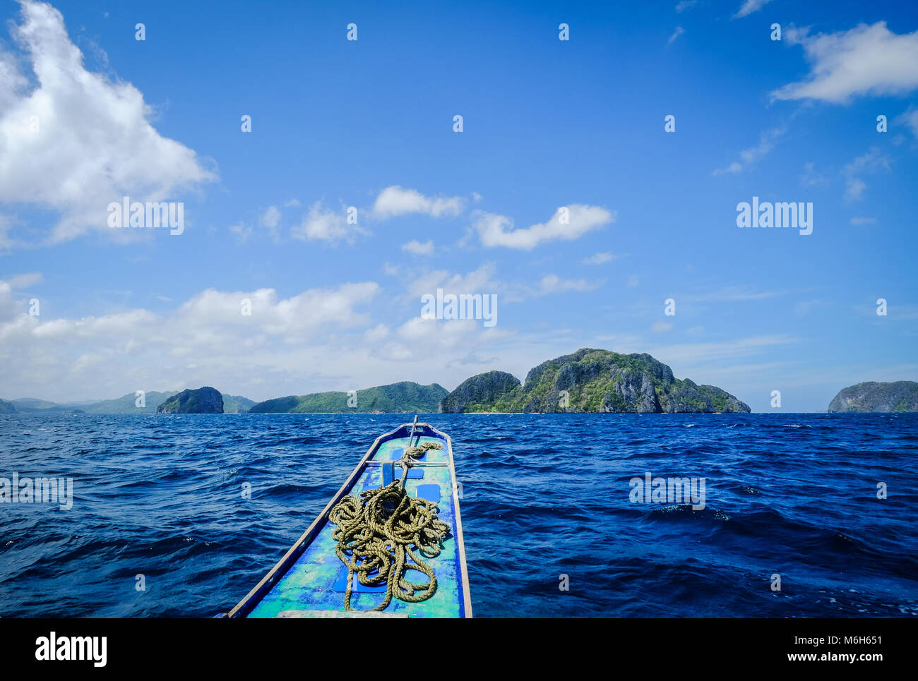 A wooden boat running on sea in Palawan, Philippines Stock Photo - Alamy