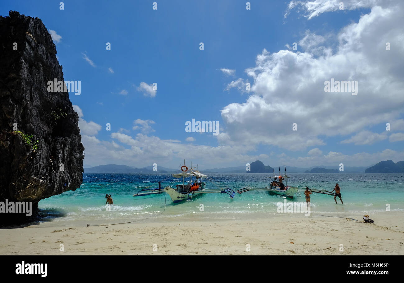 Palawan, Philippines - Apr 6, 2017. Tourists enjoy on sea in Palawan ...