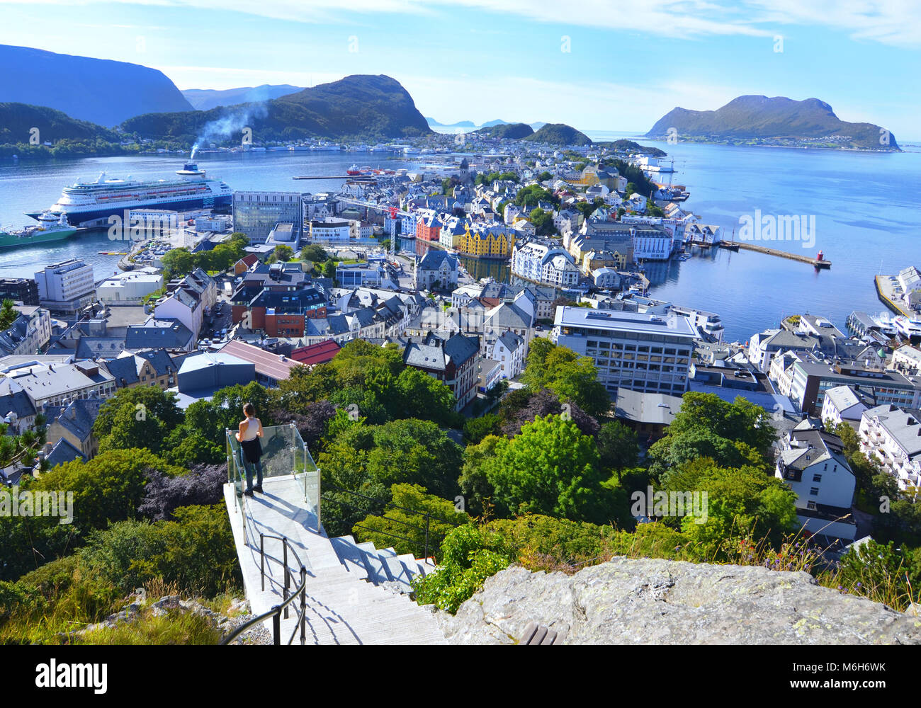Alesund, Norway - September 09, 2017: Woman at viewpoint of Alesund ...