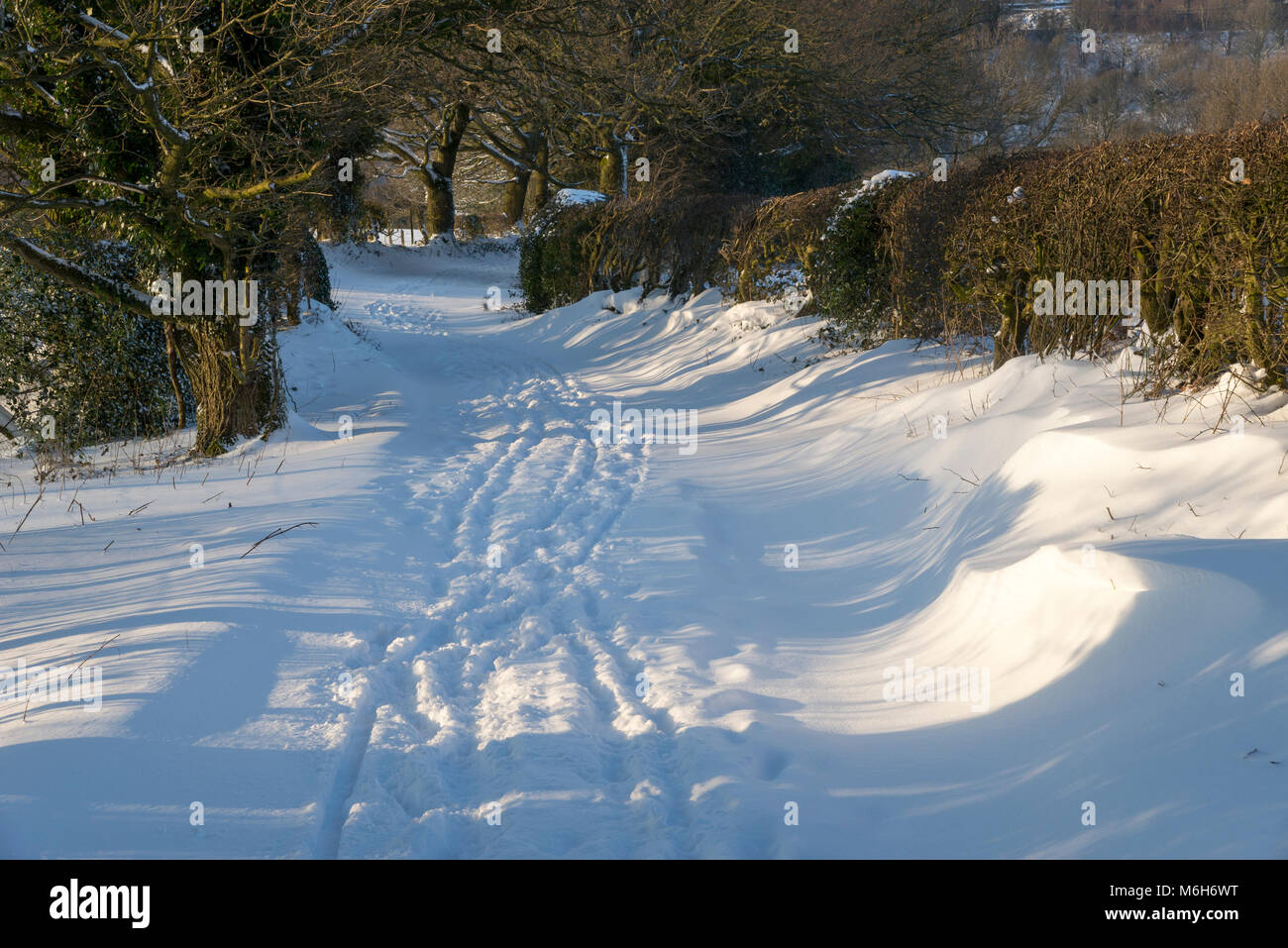 Deep snow on a country lane in the English countryside Stock Photo - Alamy