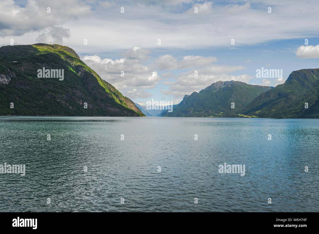 fjord view in the middle of the Lustrafjorden, Norway, on the ferry ...
