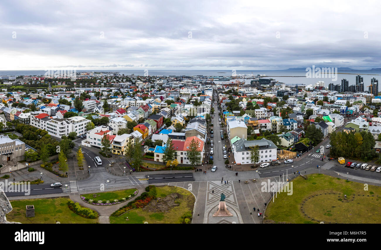 Picturesque panoramic aerial view of Reykjavik city, Iceland. Downtown ...