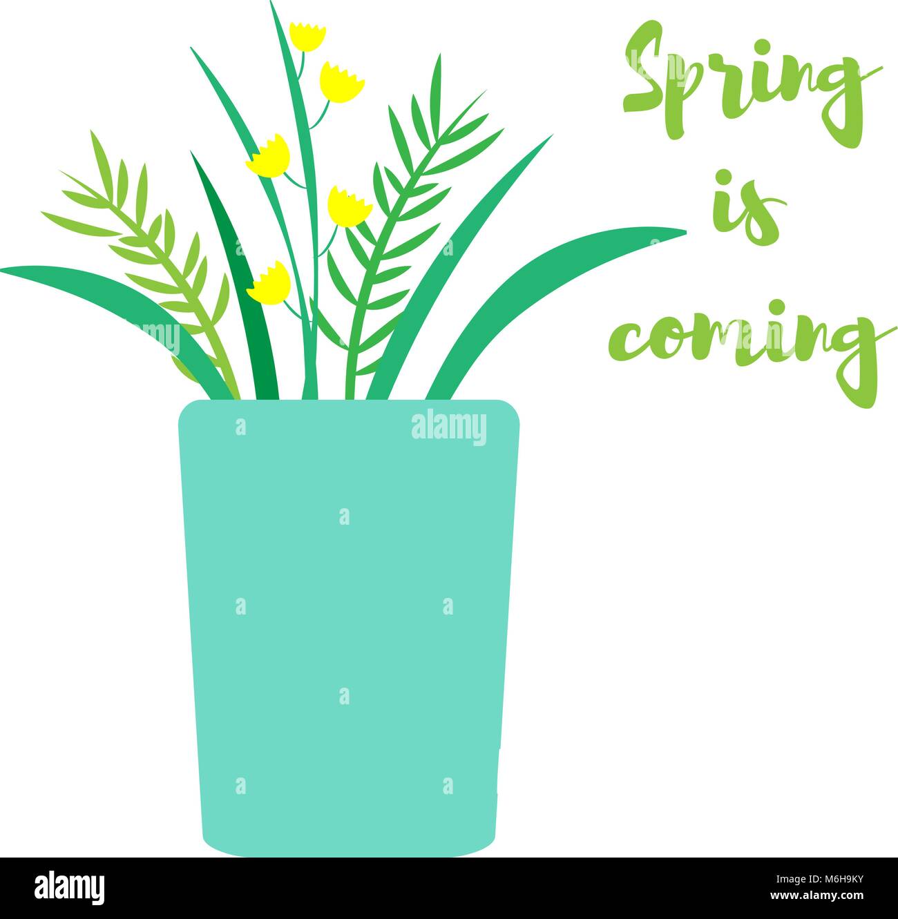 Vase with flowers and the inscription spring is coming Stock Vector ...