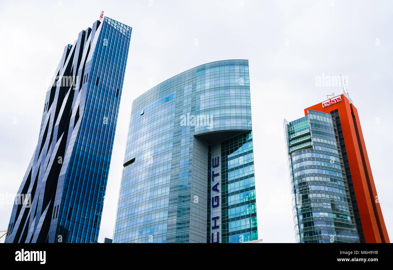 VIENNA,AUSTRIA - SEPTEMBER 4 2017; Modernist architecture in high rise ...