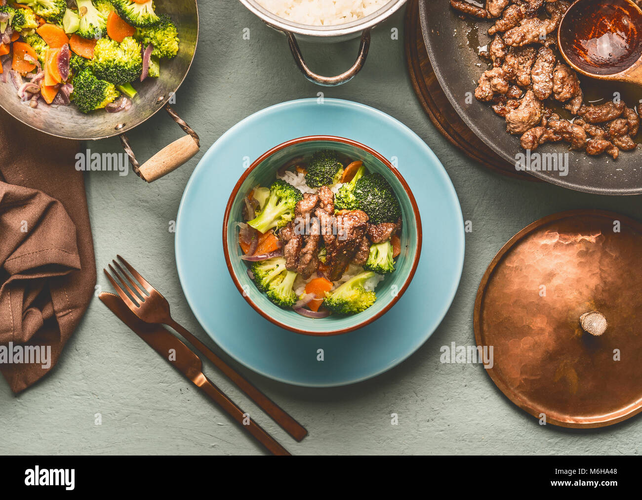 Healthy balanced nutrition dish with beef meat, steamed vegetables and ...