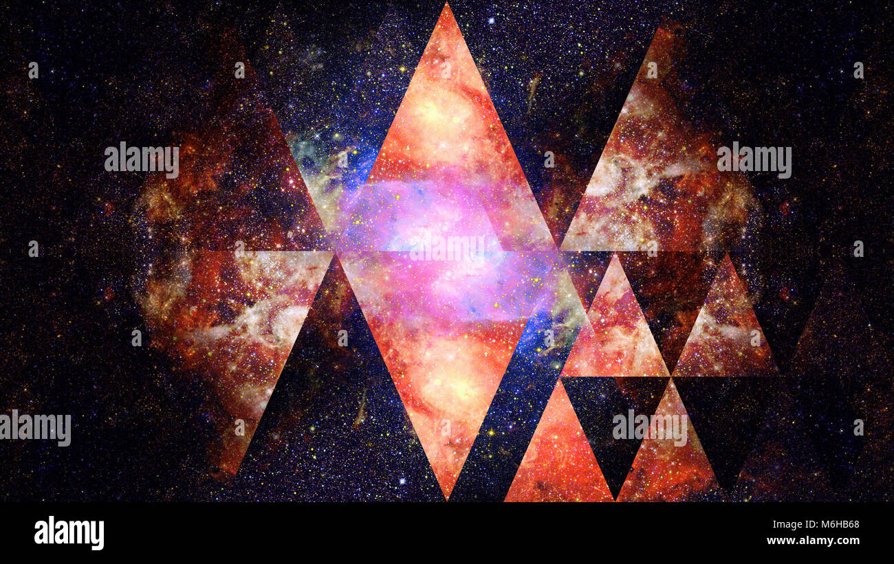 Universe, nebula, galaxy and the sacred geometry collage. Abstract ...