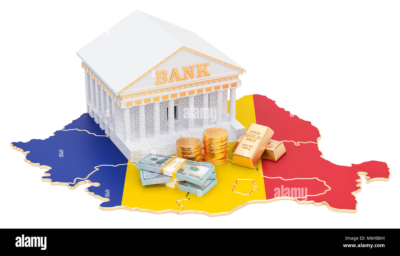 Banking system in Romania concept. 3D rendering isolated on white ...