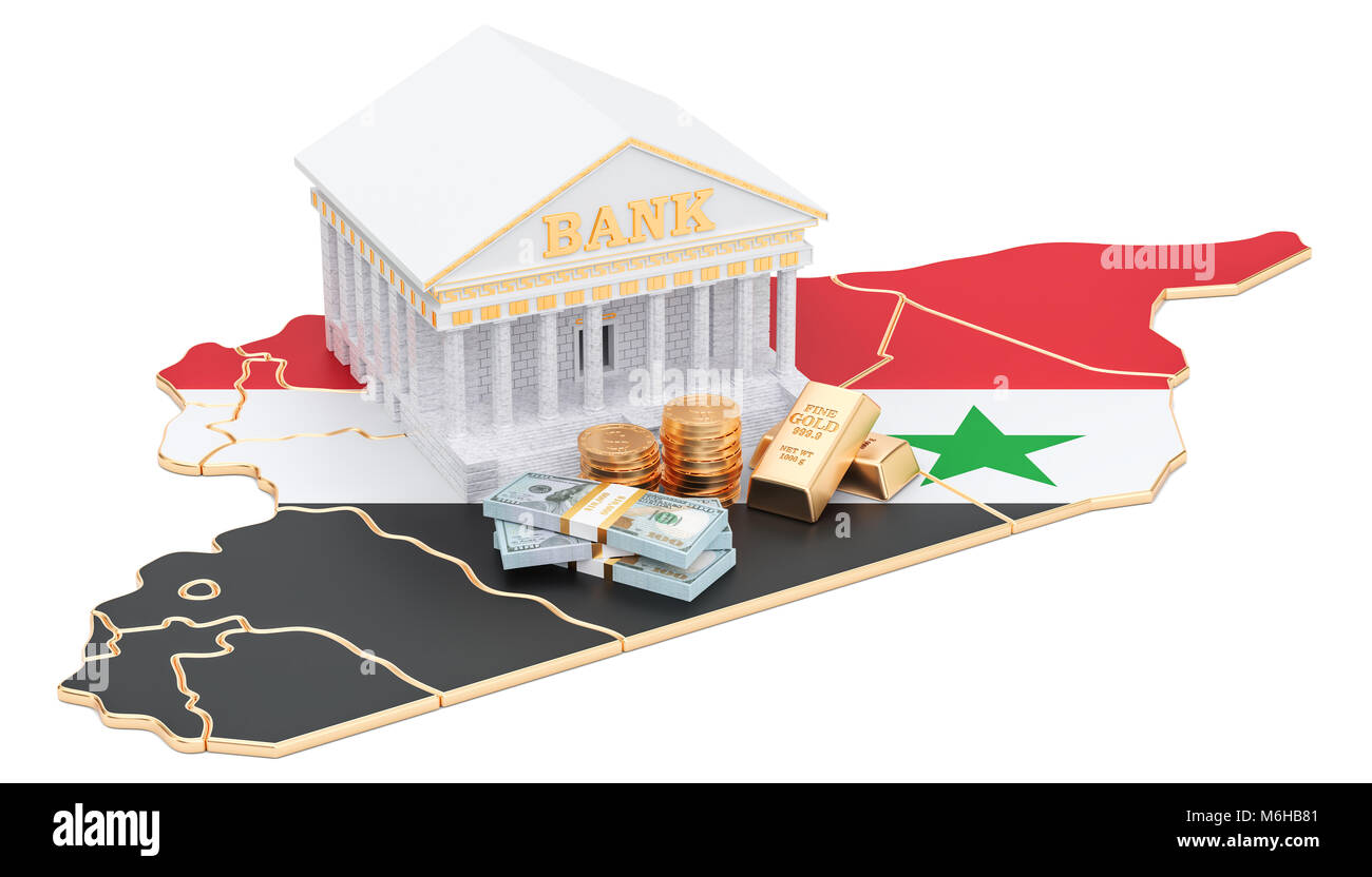 Banking system in Syria concept. 3D rendering isolated on white ...