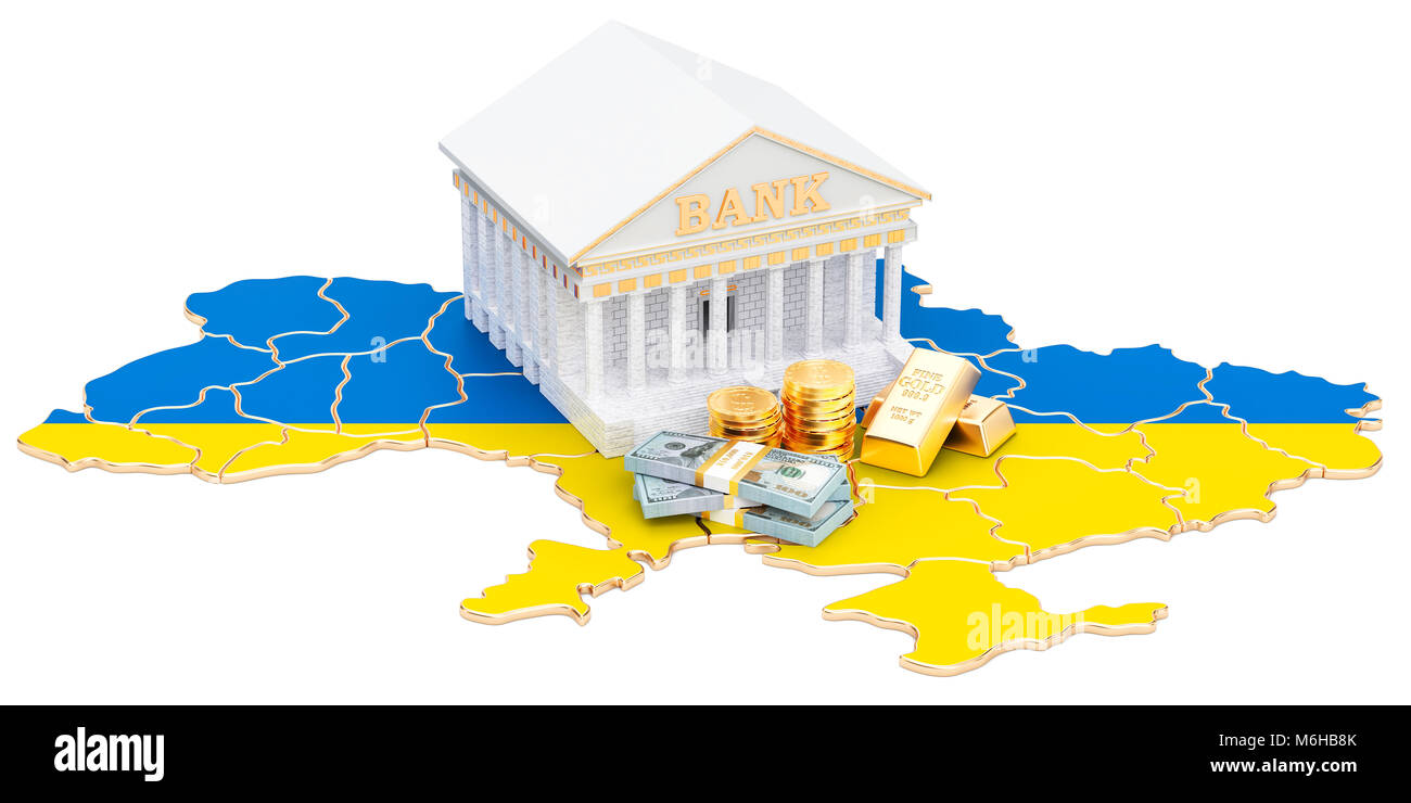 Banking system in Ukraine concept. 3D rendering isolated on white ...