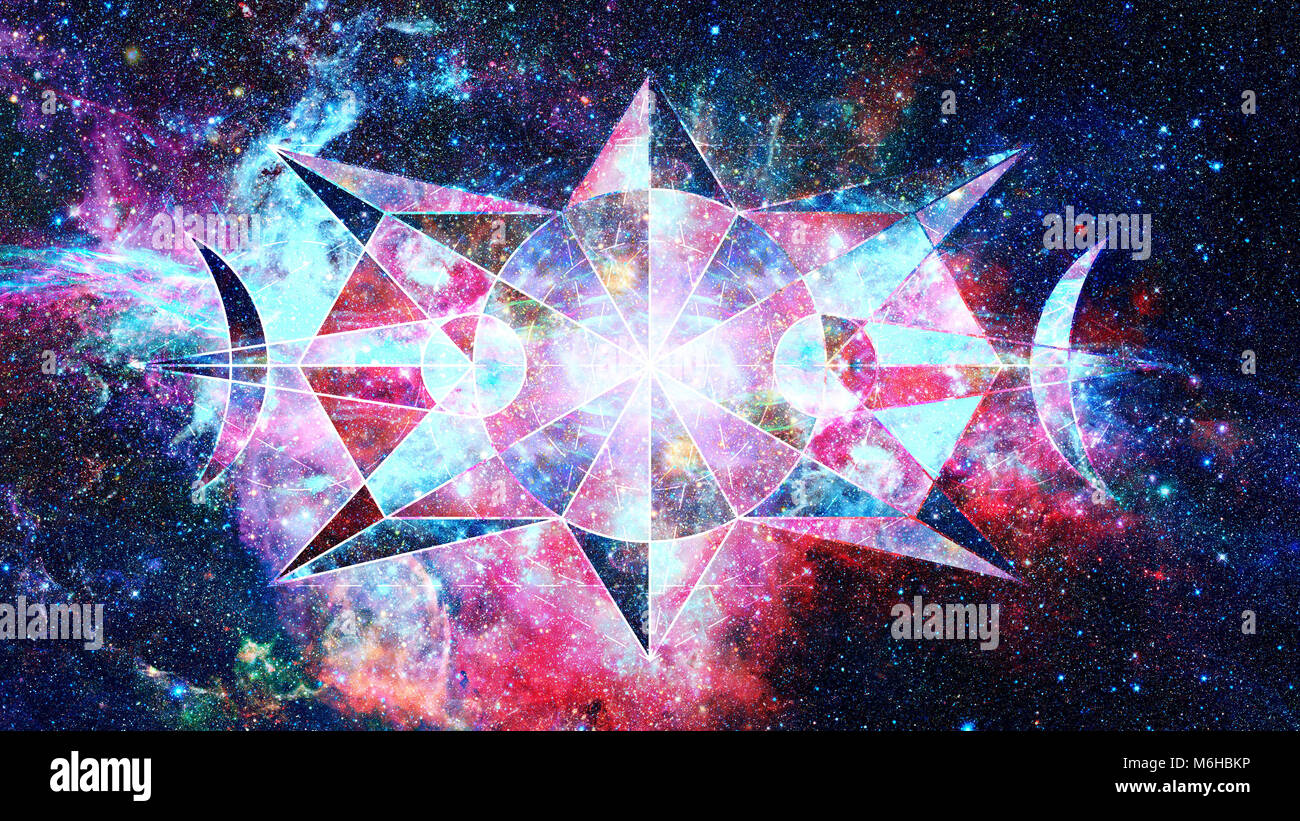 Abstract cosmos geometric background with polygons, triangles, stars ...