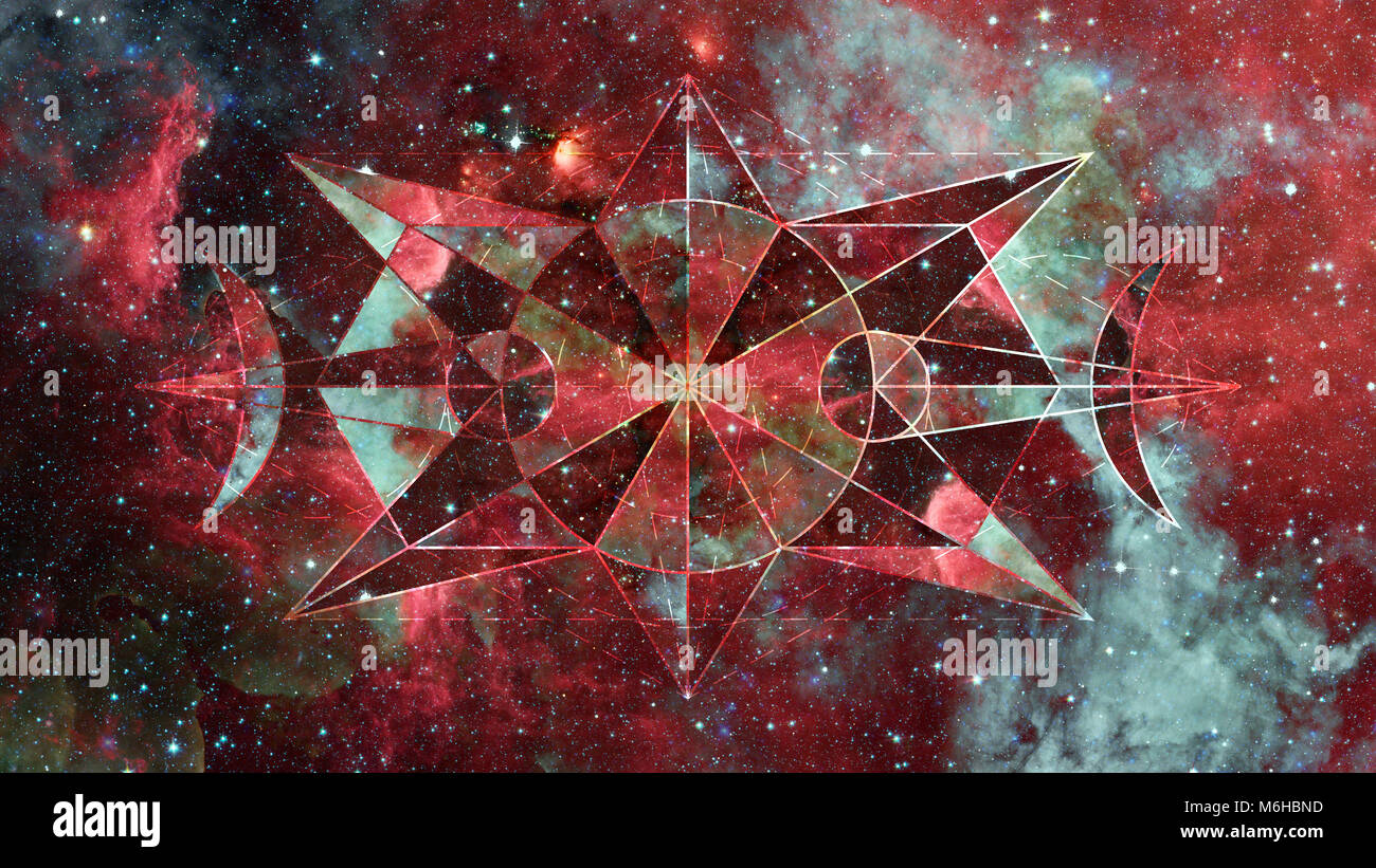 Abstract cosmos geometric background with polygons, triangles, stars ...