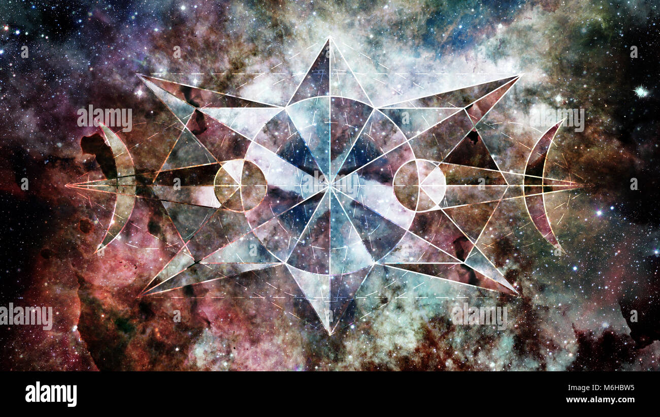 Abstract cosmos geometric background with polygons, triangles, stars ...