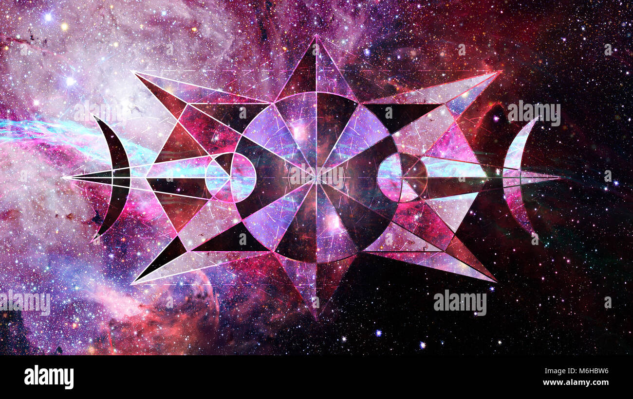 Abstract cosmos geometric background with polygons, triangles, stars ...