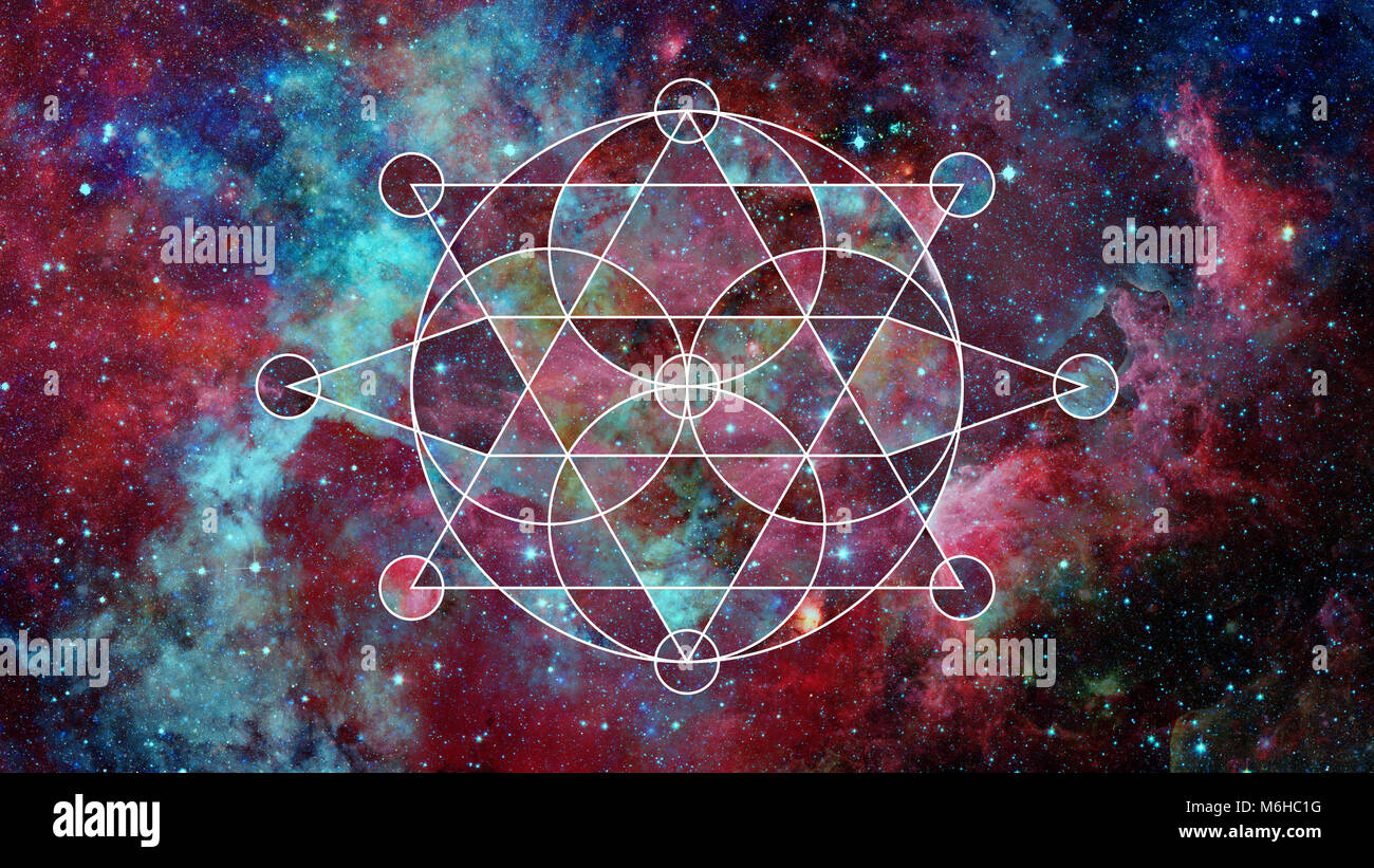 Abstract cosmos geometric background with polygons, triangles, stars ...