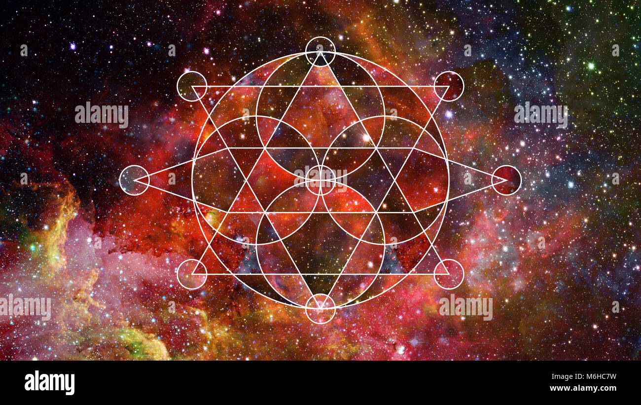 Abstract cosmos geometric background with polygons, triangles, stars ...
